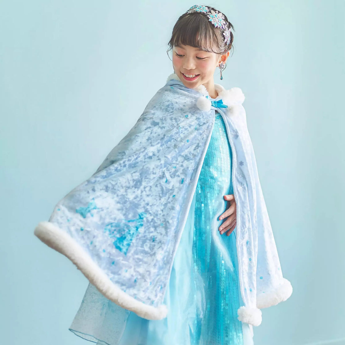 JDS - Elsa & Olaf Kids' Cape with Hood and Tiara, Embroidered, Blue (R ...