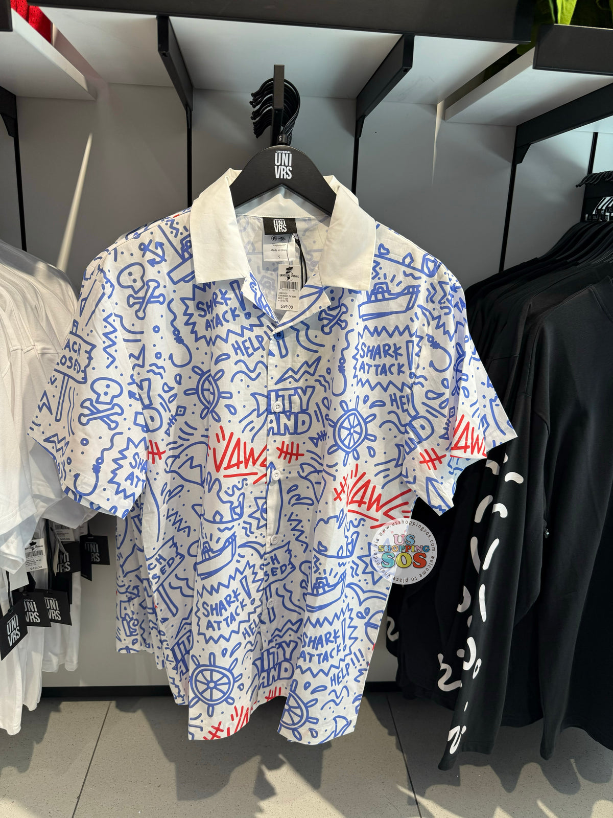 Universal Studios - Jaws - Doodle-style Button Up White Shirt ...